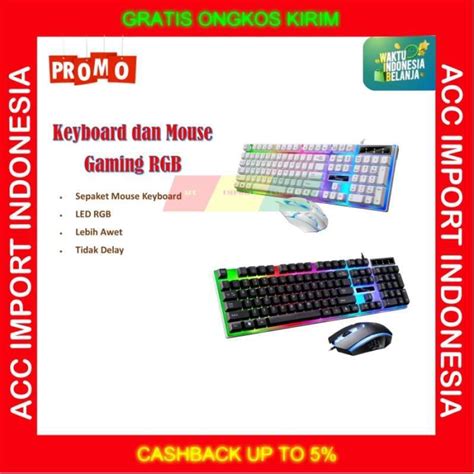 Promo Tanpa Merk Keyboard Mouse Gaming Putih Rgb Lampu Gamer Laptop