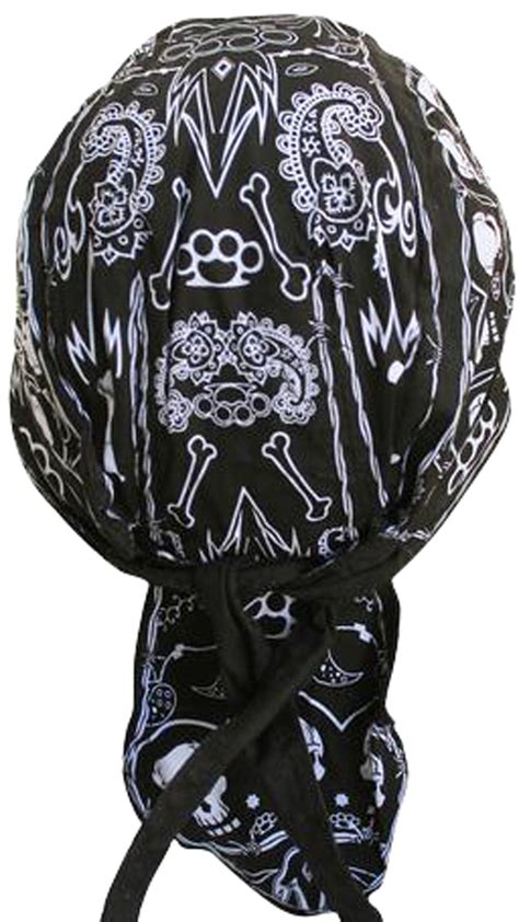 Skulls And Bones Doo Rag Cap With Sweatband Biker Hat Bandana Head Wra