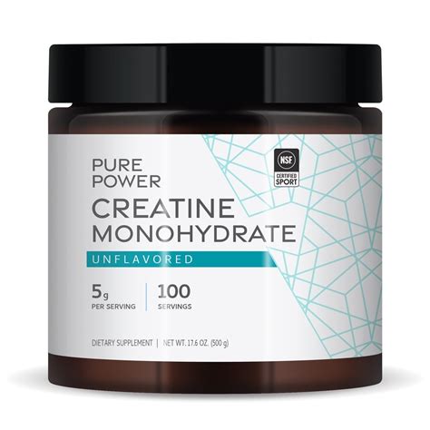 Pure Power Creatine Monohydrate Nsf Certified For Sport Unflavored 5 G 100 Servings