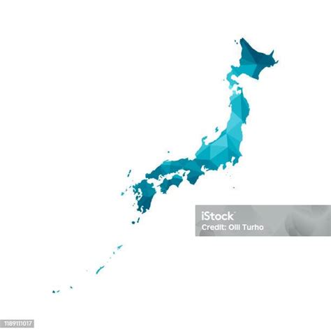 向量孤立插圖圖示與日本地圖的簡化藍色輪廓多邊形幾何風格三角形白色背景向量圖形及更多地圖圖片 地圖 日本 低面數建模 Istock