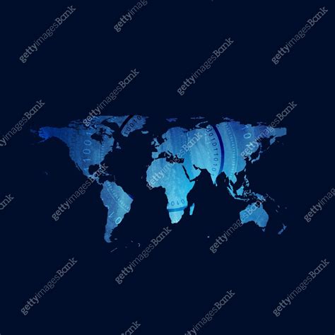 Dark Grunge World Map With Round Binary Code Elements Abstract