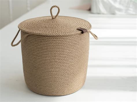 Laundry Basket With Lid Seagrass Basket Crochet Jute Etsy