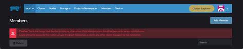 Dashboard Local Cluster Member Warning Issue Rancher Dashboard GitHub