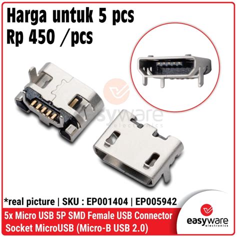 Jual 5x Socket Micro Usb Female Jack Port Socket Connector Micro Usb 2 0 Shopee Indonesia