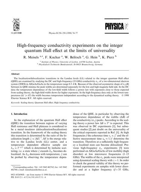 pdf high frequency conductivity experiments on the integer quantum
