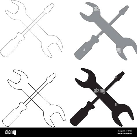 Screwdriver And Wrench The Black And Grey Color Set Icon Screwdriver And Wrench It Is The