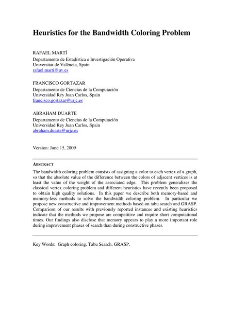 Pdf Heuristics For The Bandwidth Colouring Problem