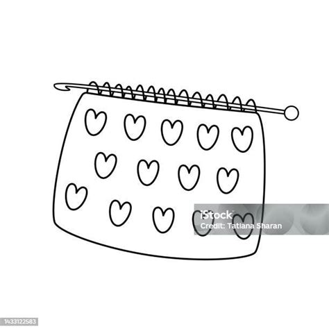 Kain Rajutan Doodle Dengan Hati Dan Kait Rajutan Vektor Ilustrasi Datar