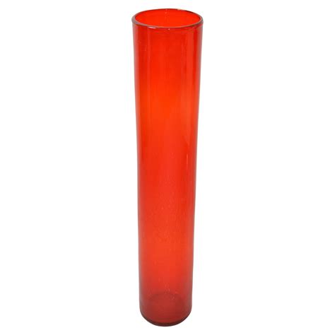 Red Orange And White Murano Venetian Mcm Glass Vase Style Of Barbini