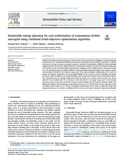 Pdf Sustainable Energy Planning For Cost Minimization Of Autonomous Hybrid Microgrid Using