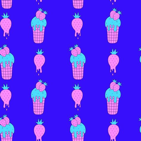 Strawberry Ice Cream Seamless Pattern Colorful Doodle 42231670 Vector