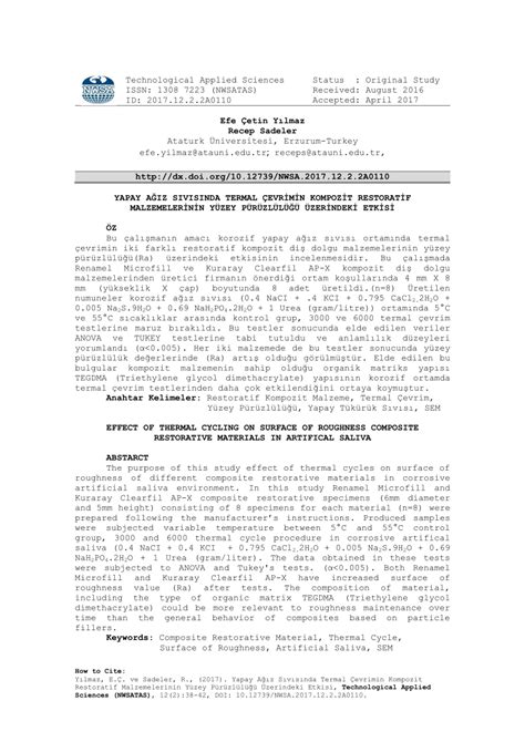Pdf Effect Of Thermal Cycling On Surface Of Roughness Composite Restorative Materials In