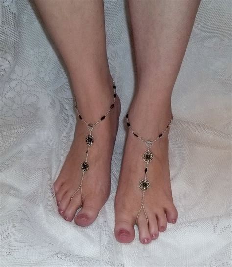 Celtic Hematite Bead Barefoot Sandals Size 8 10