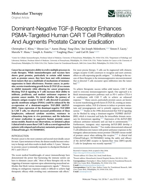 Pdf Dominant Negative Tgfβ Receptor Enhances Psma Targeted Human Car