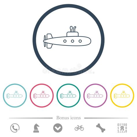 Submarine Outline Flat Color Icons In Round Outlines Stock Vector Illustration Of