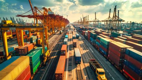 Dynamic Container Terminal Of Port Is Filled With Many Colorful