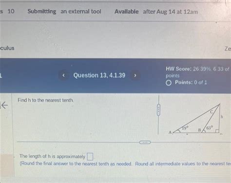 Solved Find H To The Nearest Tenth The Length Of H Is