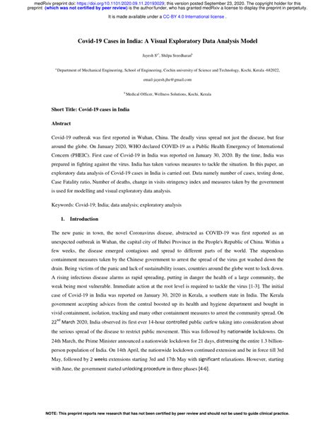 PDF Covid Cases In India A Visual Exploratory Data Analysis Model