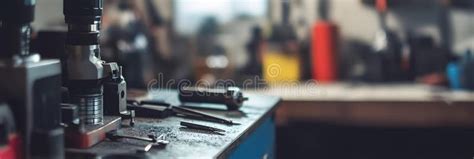 Cluttered Workbench In Workshop Stock Illustration Illustration Of
