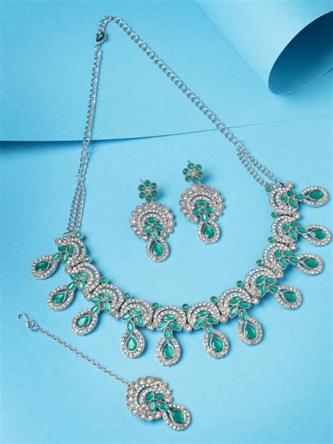 Buy Sukkhi Alluring Traditional Rhodium Plated Green Ad Stone Collar