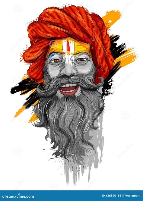 Sadhu Saint Of India For Grand Festival And Hindi Text Kumbh Mela Stock