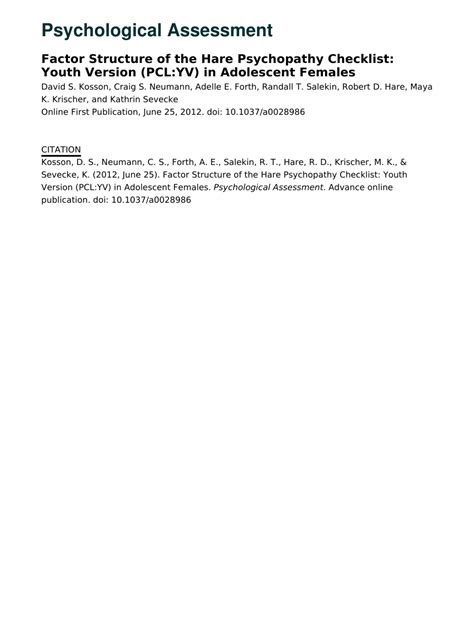 The Hare Psychopathy Checklist Revised Pdf Download Slowlasopa