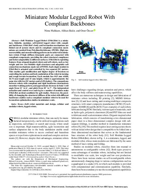 Pdf Miniature Modular Legged Robot With Compliant Backbones