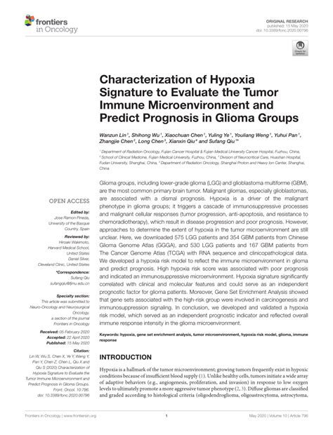 Pdf Characterization Of Hypoxia Signature To Evaluate The Tumor