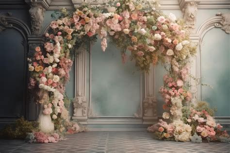 premium photo vintage flowers arch ai generated