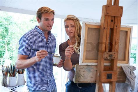 Man Attending Painting Class Stock Image Colourbox