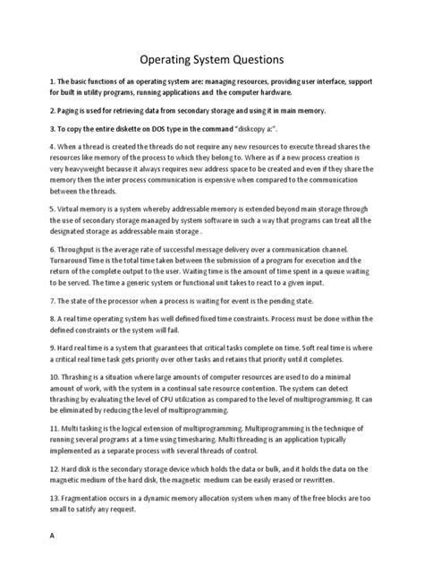 operating system questions pdf process computing computer data