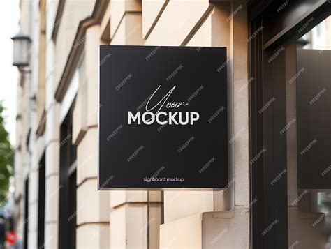 회사를 위한 로고 디자인 브랜드 프레젠테이션을 위해 외부에 검은색 사각형 간판 모형 프리미엄 Ai 생성 Psd