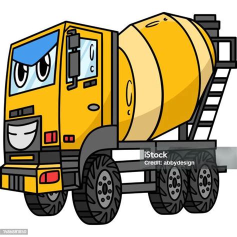 Concrete Mixer With Face Vehicle Cartoon Clipart向量圖形及更多交通方式圖片 交通方式