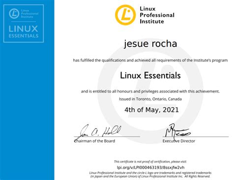 LE 1 Linux Essentials 010 160 Certificate JR S Misfire Code