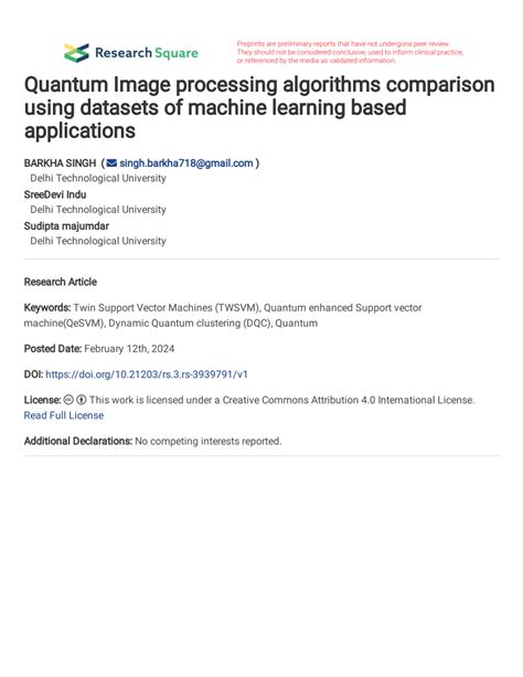Pdf Quantum Image Processing Algorithms Comparison Using Datasets Of
