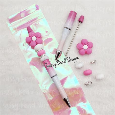 Sparkle Beadable Pen Kit Flower DIY Craft PLASTIC Pen Kit Beadable