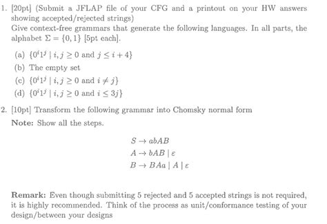 solved 1 [20pt] submit a jflap file of your cfg and a