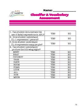 ASL Classifier Craft Assessment By ASL Concepts TPT