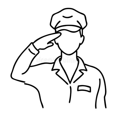 Military Officer Saluting Outline Vector Illustration For Patriotic