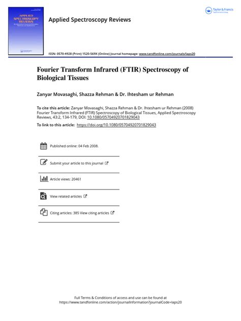 Fourier Transform Infrared Ftir Spectroscopy Of Biological Tissues Pdf Spectroscopy Raman