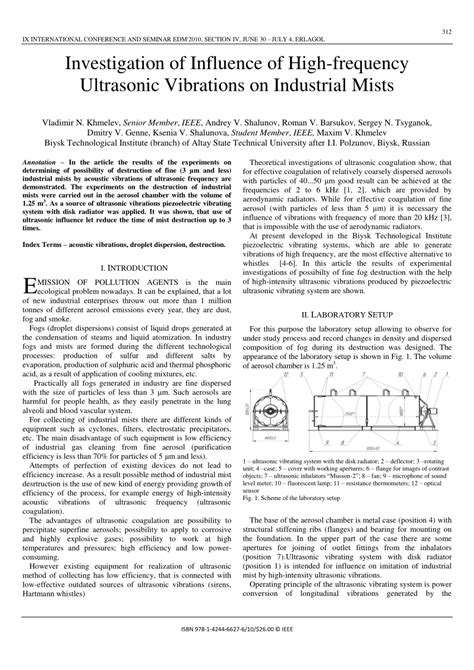 Pdf Investigation Of Influence Of High Frequency Ultrasonic Vibrations On Industrial Mists
