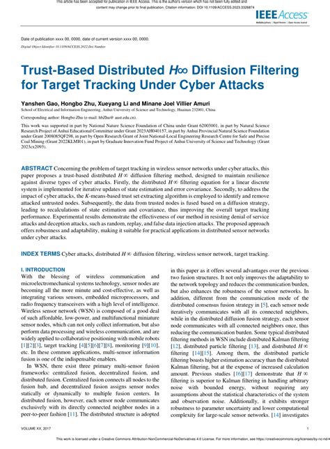 Pdf Trust Based Distributed H ∞ Diffusion Filtering For Target