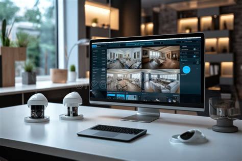 Smart Home Security System Background With Selective Focus And Copy Space Stock Illustration