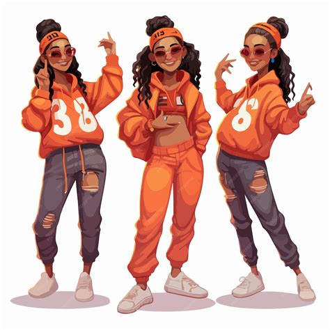 Vestimenta Hip Hop De Mujeres Modernas Retratada En Arte Vectorial