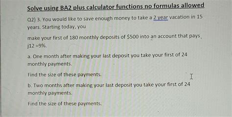 Solved Solve Using Ba2 Plus Calculator Functions No Formulas