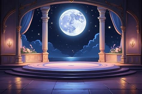 Moonlit Melodies Romantic Ambiance On Cartoon Stage Premium Ai