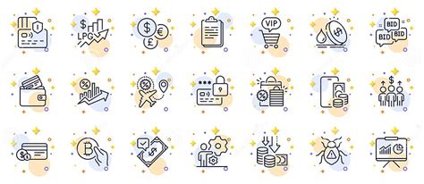 outline set of phone pay meeting and vip shopping line icons for web