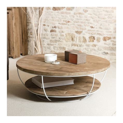 Table basse ronde bois et métal blanc 100cm Tinesixe