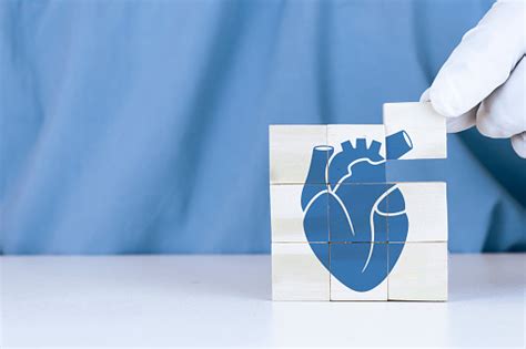 심혈관 질환과 부정맥의 개념 인간의 심장 문제 의사의 손은 인간의 심장 아이콘이 있는 나무 큐브를 배열합니다 감기와 독감에 대한