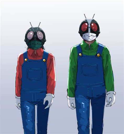 Mario Luigi Kamen Rider 1 And Kamen Rider 2 Mario And 2 More Drawn
